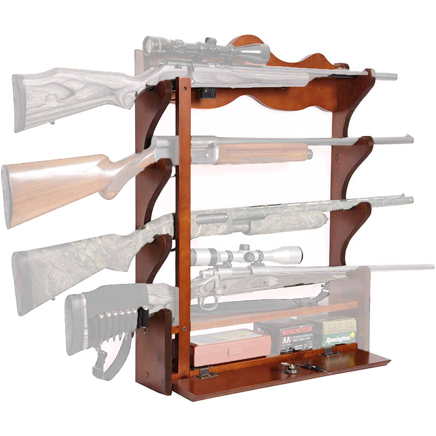 Sporting Goods Four Rifle Wall Mount Wooden Gun Display Rack Gun ...